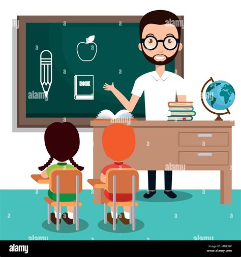 Man Teacher With Students In The Classroom Stock Vector Image And Art Alamy