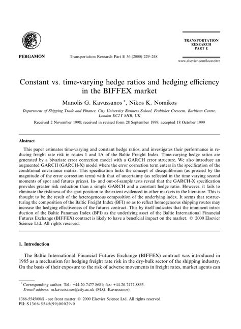 Pdf Constant Vs Time Varying Hedge Ratios And Hedging Efficiency In The Biffex Market