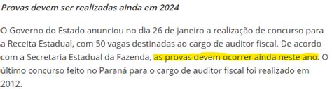 Provas Do Novo Concurso Sefaz Pr Serão Aplicadas Em 2024