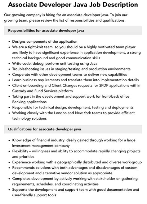 Associate Developer Java Job Description Velvet Jobs