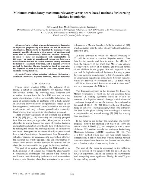 Pdf Minimum Redundancy Maximum Relevancy Versus Score Based Methods