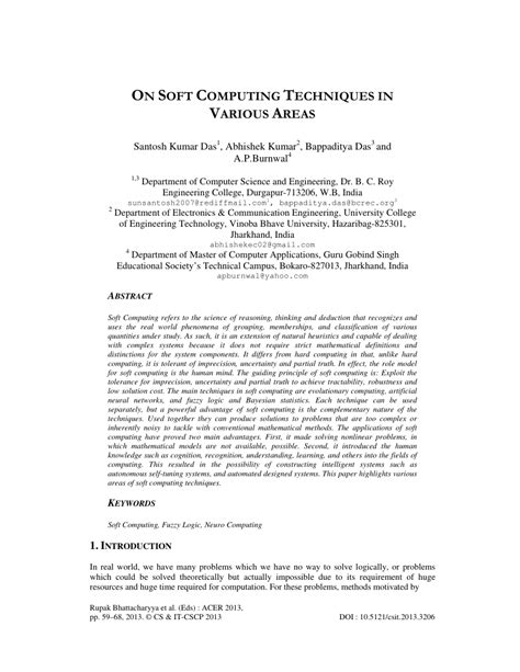 Pdf On Soft Computing Techniques In Various Areas