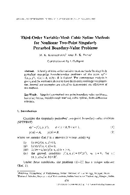 Pdf Third Order Variable Mesh Cubic Spline Methods For Nonlinear Two Point Singularly