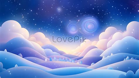 보라색 파란색 별이 빛나는 하늘 풍경 일러스트 무료 다운로드 Lovepik