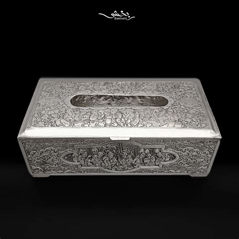 مشخصات کامل جعبه دستمال کاغذی مینیاتور اعلا و گل و مرغ در نقره بخشی