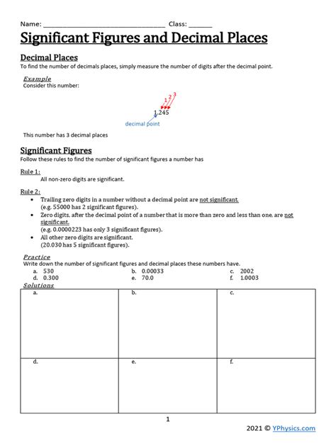 Rounding Significant Figures And Decimal Places Notes And Practice Pdf