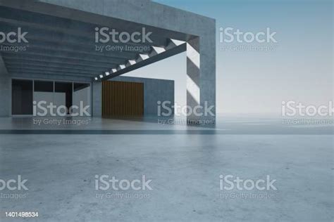 빈 콘크리트 바닥 자동차 프리젠 테이션과 미래 건축 배경의 3d 렌더링 주차장에 대한 스톡 사진 및 기타 이미지 주차장 추상적인 건축 Istock