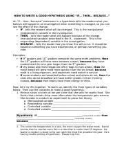 If Then Because Doc HOW TO WRITE A GOOD HYPOTHESIS USING IF THEN