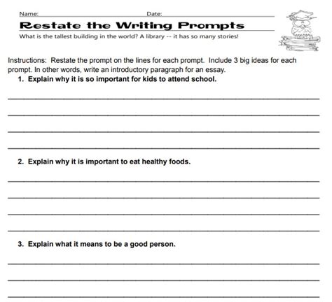 Practice Restating Writing Prompts Educational Resource