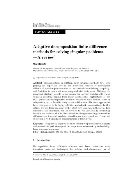Pdf Adaptive Decomposition Finite Difference Methods For Solving Singular Problems—a Review