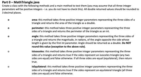 Solved Part MathTriangle Java Create A Class With The Chegg