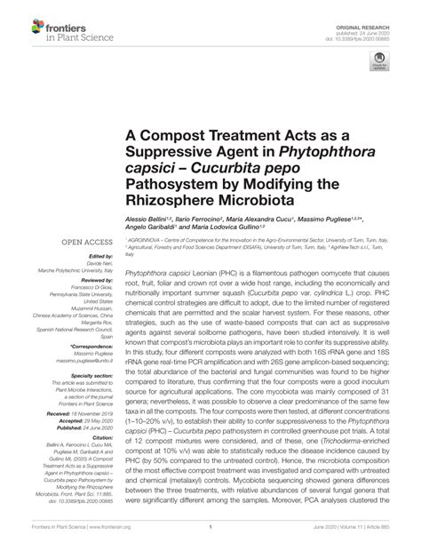 Pdf A Compost Treatment Acts As A Suppressive Agent In Phytophthora