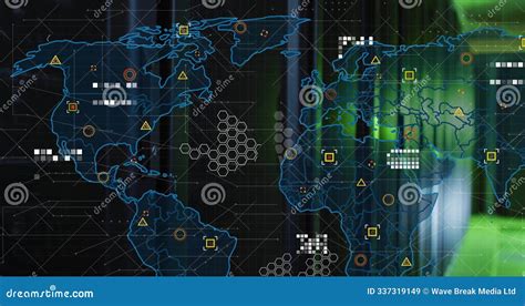 World Map With Data Points And Network Connections Image Over Green Lit