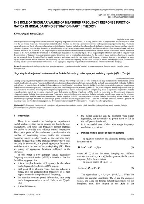 Pdf The Role Of Singular Values Of Measured Frequency Response