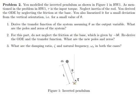Solved Problem 2 You Modelled The Inverted Pendulum As Chegg Com