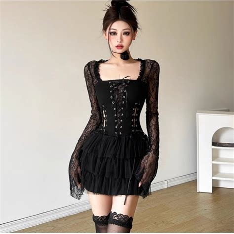 밀키부 섹시원피스파티룩신상 큐티 섹시 스퀘어넥 코스프레 발레코어룩 상의 블랙 시스루 코르셋 A라인 캉캉 미니원피스 파티드레스 이벤트 옷 77 Bj 촬영 여캠룩 슬립