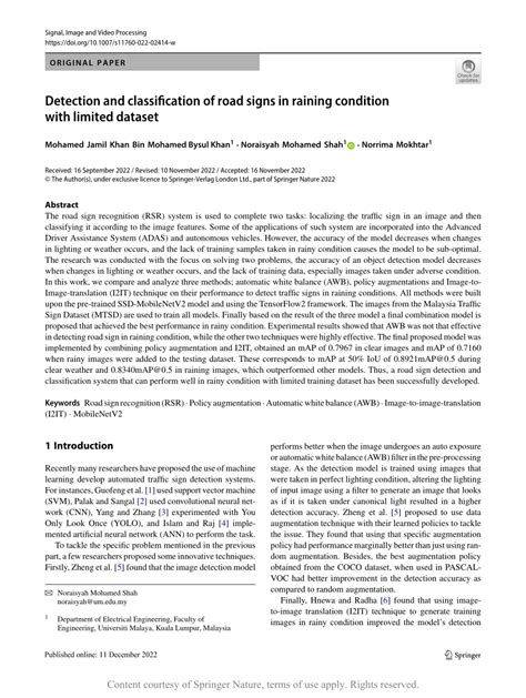 Detection And Classification Of Road Signs In Raining Condition With Limited Dataset Request Pdf