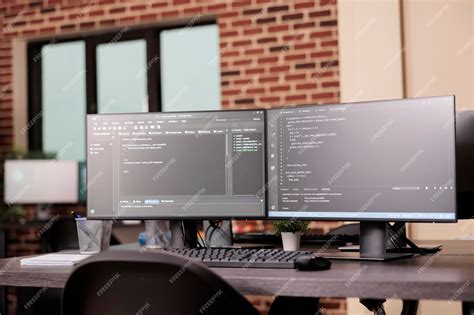 Premium Photo Pc Desk With Pc Monitors Running Terminal Window And Artificial Intelligence