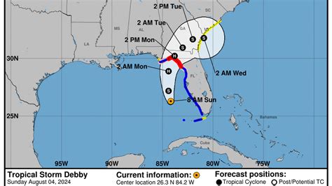Tropical Storm Debby Path Advisory And Warnings Miami Herald