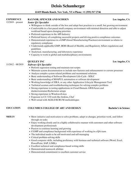 QA Specialist Resume Samples Velvet Jobs QA Specialist Resume Samples Velvet Jobs