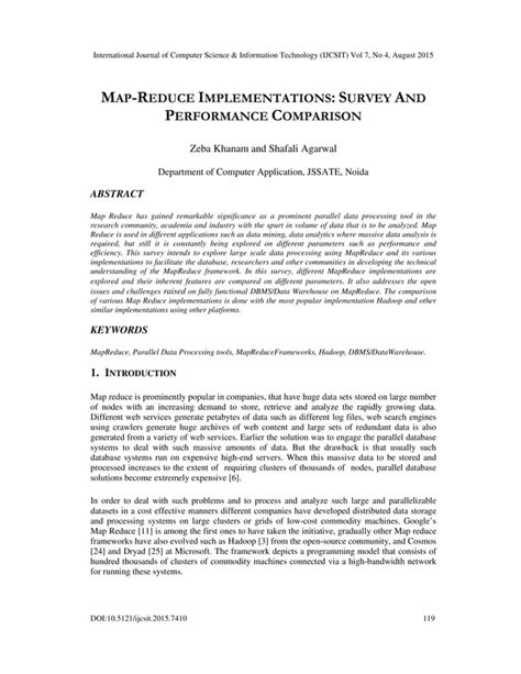 Map Reduce Implementations Survey And Performance Comparison Pdf