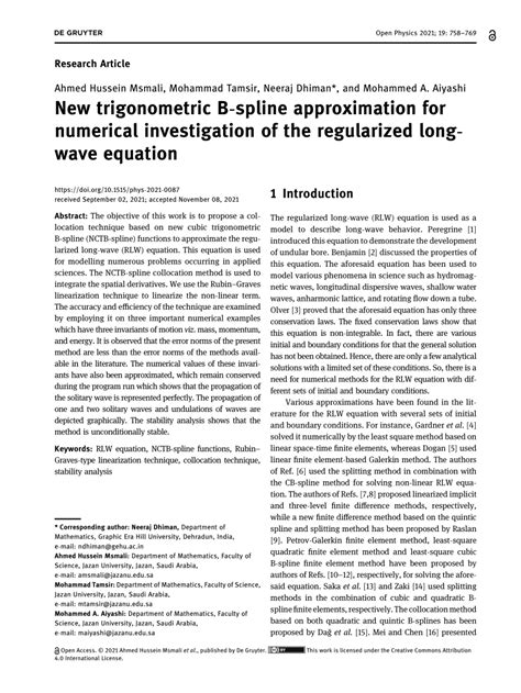Pdf New Trigonometric B Spline Approximation For Numerical Investigation Of The Regularized