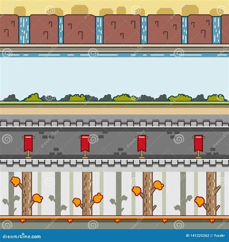 Parallax Backgrounds For Video Games Set 8 Stock Vector Illustration Of Bushes Cute 141225262