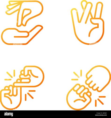 Using Gestures For Communication Pixel Perfect Gradient Linear Vector Icons Set Stock Vector