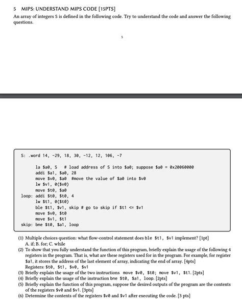 Solved MIPS UNDERSTAND MIPS CODE PTS An Array Of Chegg