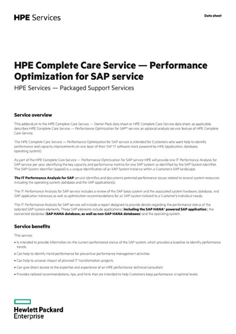 Hpe Pointnext Complete Care Performance Optimization For Sap