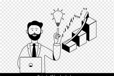사업 아이디어 개념 아이콘 사업가 전구 세로 막대형 차트 스케치 블랙 화이트 만화 Png Pngwing