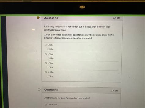 solved question 48 3 4 pts 1 if a copy constructor is not