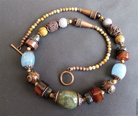 ожерелье ВОСТОЧНЫЙ МОТИВ яшма агаты вулканическая лава в интернет магазине на Ярмарке