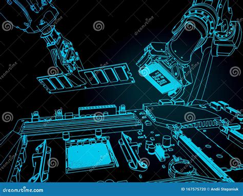 Industrial Robots Assemble A Computer Stock Vector Illustration Of