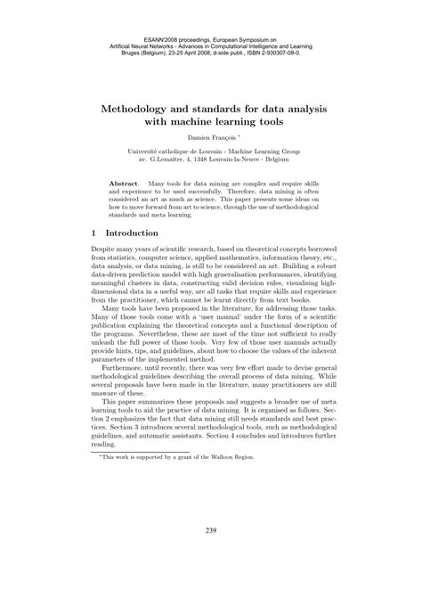 Pdf Methodology And Standards For Data Analysis With Machine Learning Tools