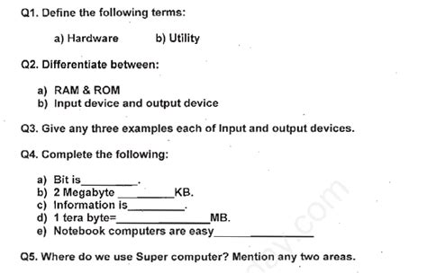 Cbse Class 6 Computer Science Assignment Set B