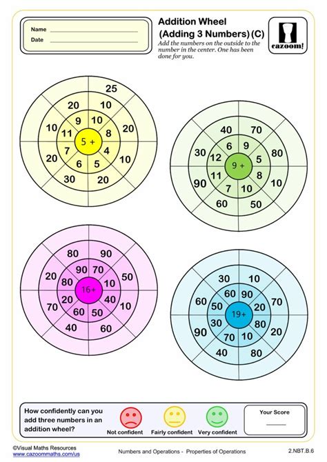 Addition Wheels Adding Three Numbers C Fun And Engaging 2nd Grade Pdf Worksheets