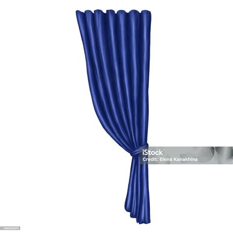 짙은 파란색 새틴 원단으로 만든 픽업이 있는 우아한 다층 커튼 흰색 배경에 디지털 그림입니다 인테리어 댄스홀 극장의 창문과 문 장식 요소 Premiere에 대한 스톡 벡터