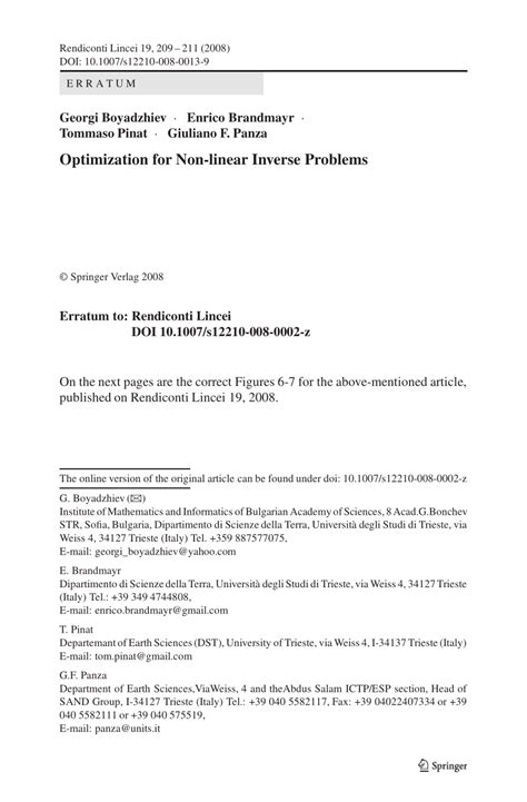 Pdf Optimization For Nonlinear Inverse Problem