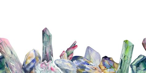 손으로 그린 수채화 그림 귀중한 준보석 보석 크리스탈 차크라 탄생 돌 토르말린 에메랄드 흰색 배경에 고립 된 완벽 한 테두리입니다 디자인 프린트 가게 보석 패션 0명에 대한