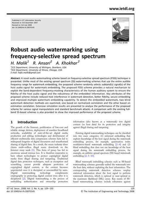 Pdf Robust Audio Watermarking Using Frequency Selective Spread Spectrum
