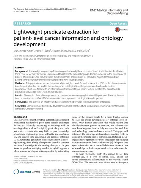 Pdf Lightweight Predicate Extraction For Patient Level Cancer Information And Ontology Development