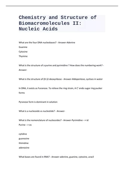 Chemistry And Structure Of Biomacromolecules Ii Nucleic Acids Chemistry Stuvia Us