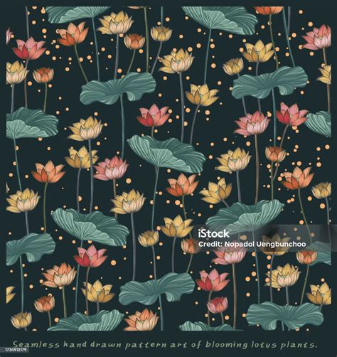 꽃이 만발한 연꽃 식물의 매끄러운 손으로 그린 패턴 아트 꽃 나무에 대한 스톡 벡터 아트 및 기타 이미지 꽃 나무 꽃 식물 꽃잎 Istock