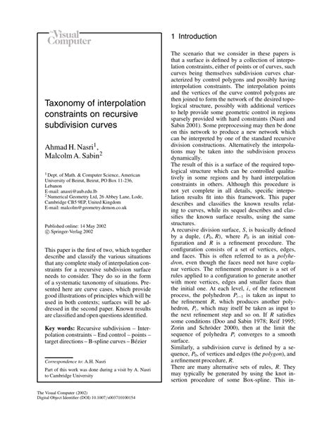 Pdf Taxonomy Of Interpolation Constraints On Recursive Subdivision Curves