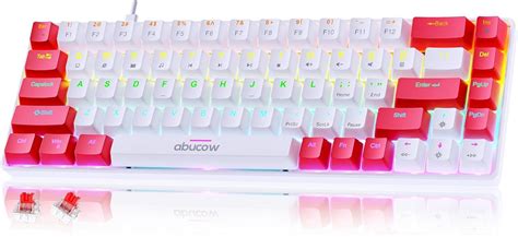 TRAHOO Mechanical Keyboard With Colorful Backlight Key Gaming Keyboard White Red Keycaps