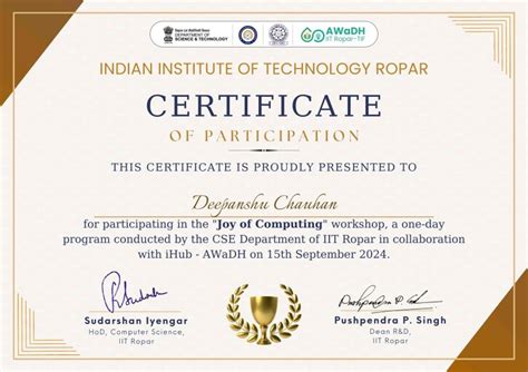 participated in joy of computing workshop by iit ropar deepanshu chauhan posted on the topic