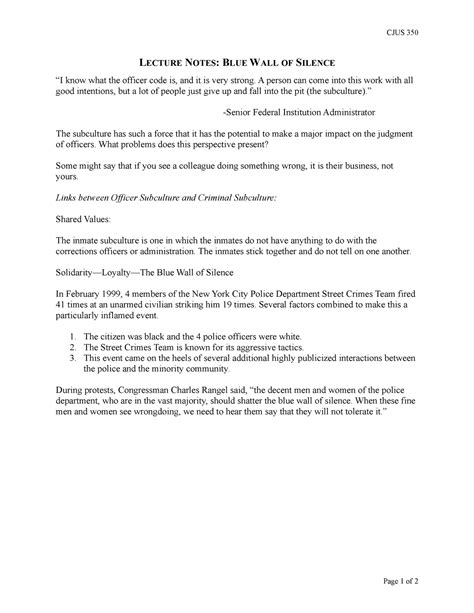 Lecture Notes Blue Wall Of Silence Cjus 350 Lecture Notes Blue Wall Of Silence I Know What