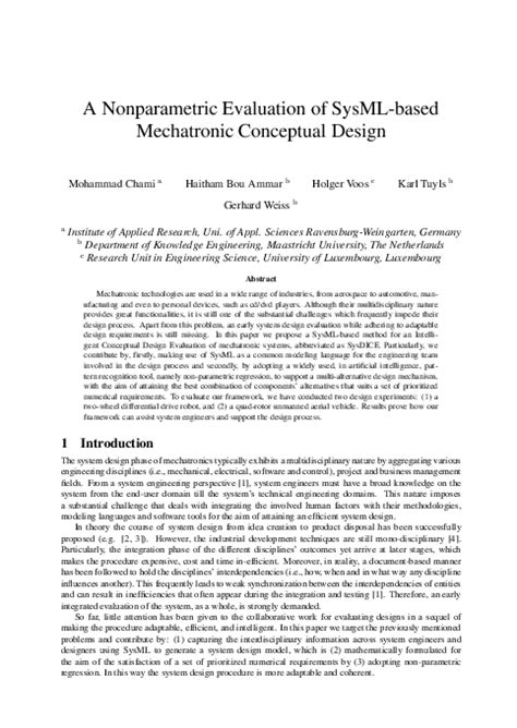 pdf an nonparametric evaluation of sysml based mechatronic conceptual