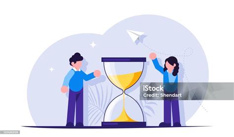 시간 관리 개념입니다 사람들은 모래 시계 근처에 서 있었다 현대 플랫 벡터 그림입니다 개념에 대한 스톡 벡터 아트 및 기타 이미지 개념 개선 경영자 Istock